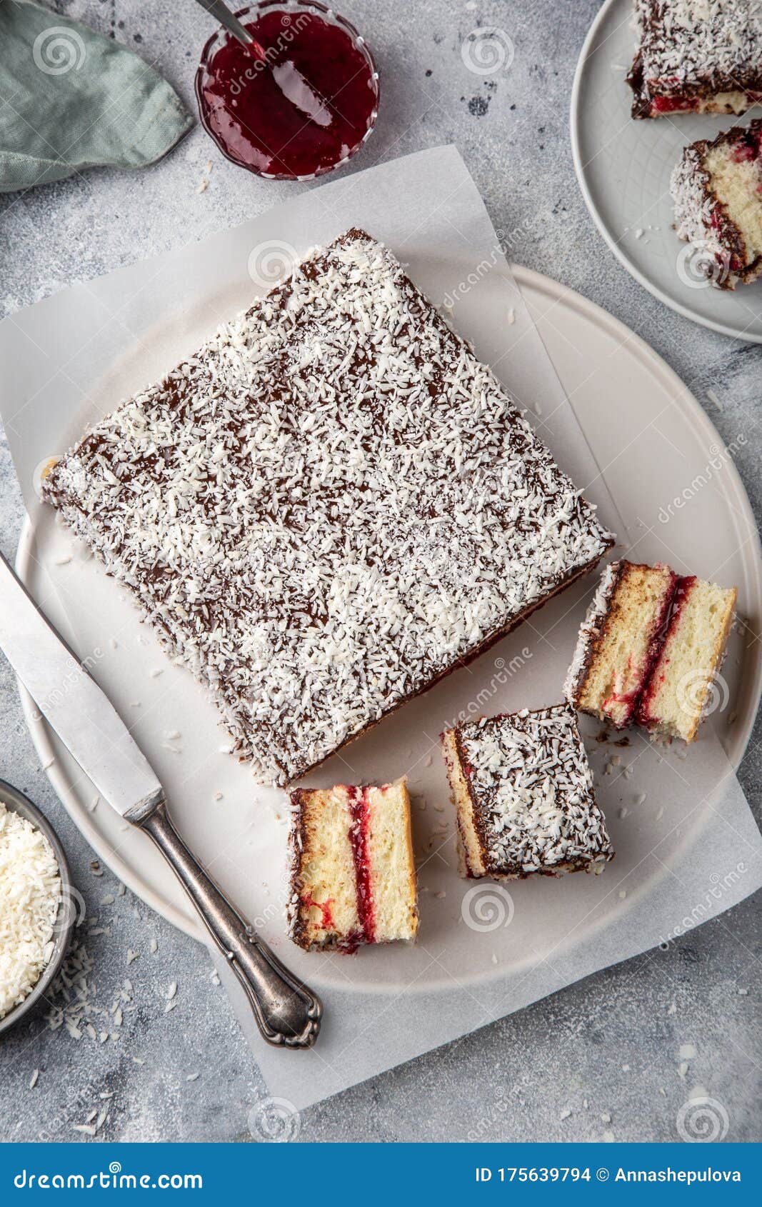 Australian Lamington Cake with Raspberry Jam Stock Photo - Image of ...