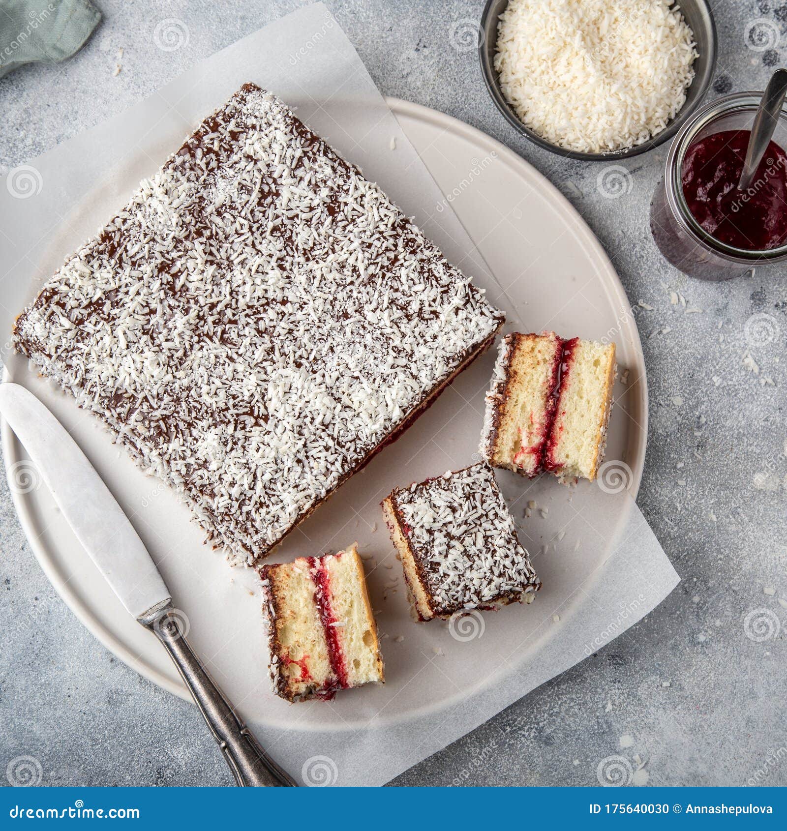Australian Lamington Cake with Raspberry Jam Stock Photo - Image of ...
