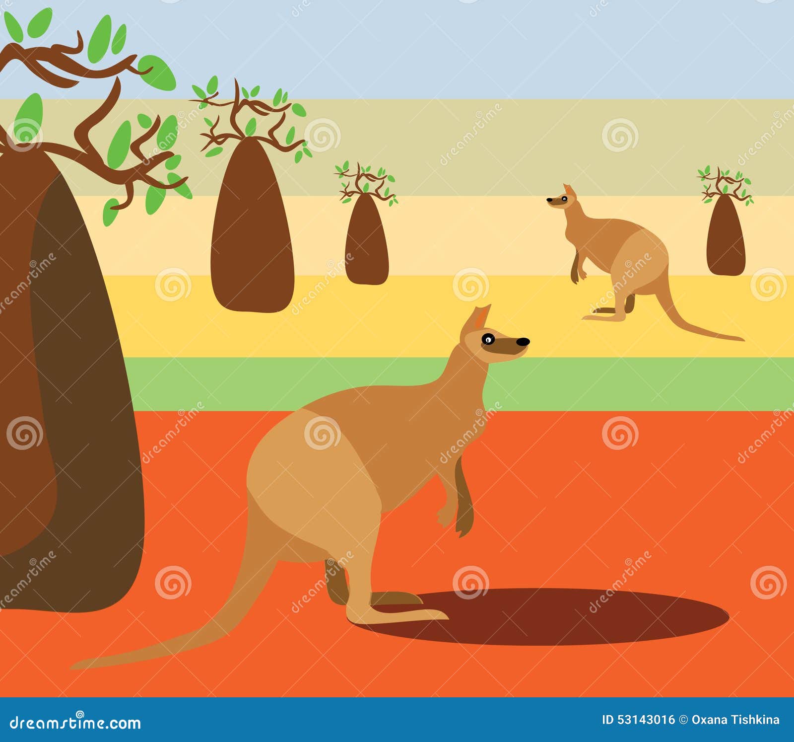 Australian Landscape. Black Silhouette Of Trees And Kangaroo On White ...