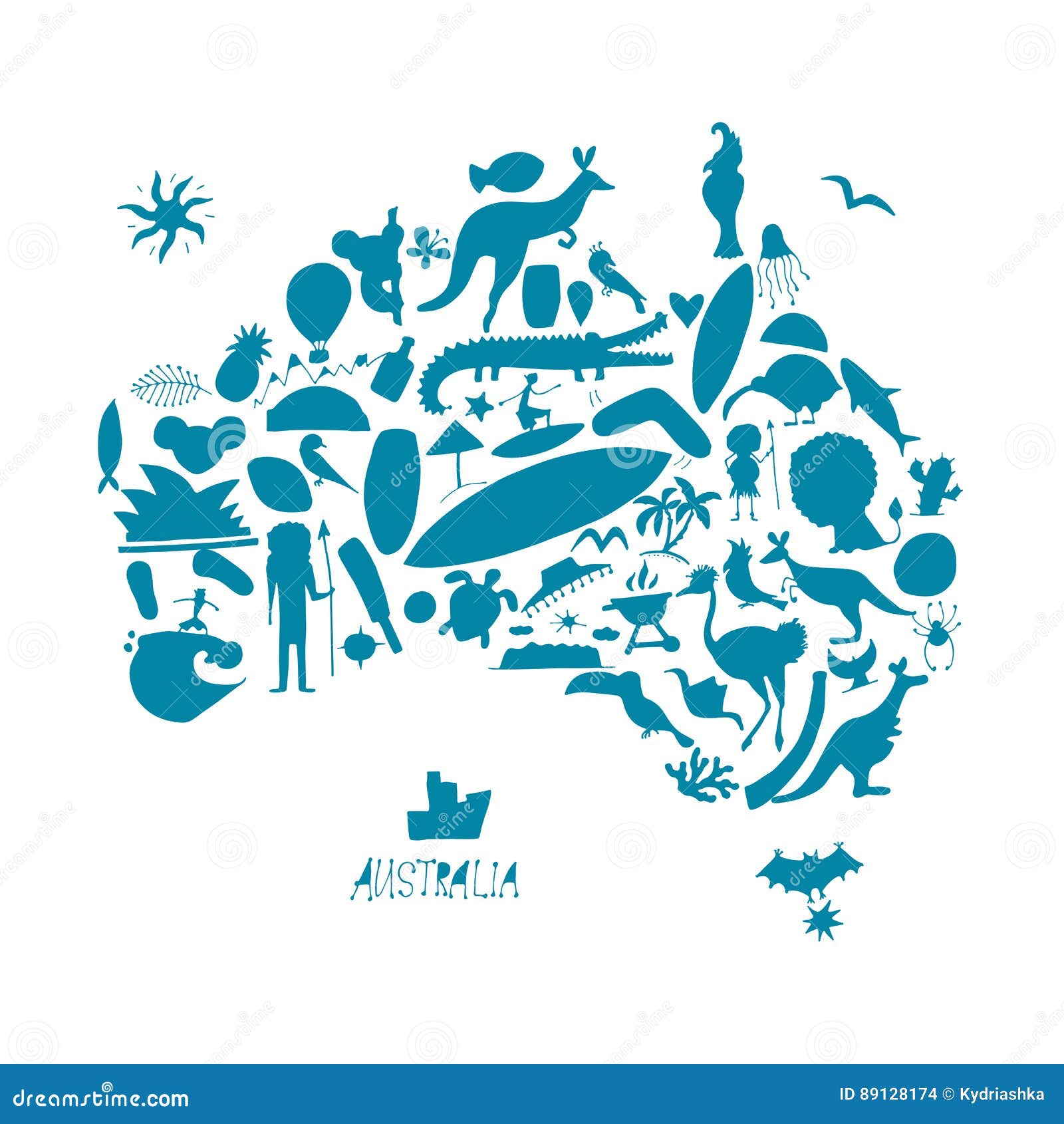 Australian Map with Icons Set, Sketch for Your Design Stock Vector ...