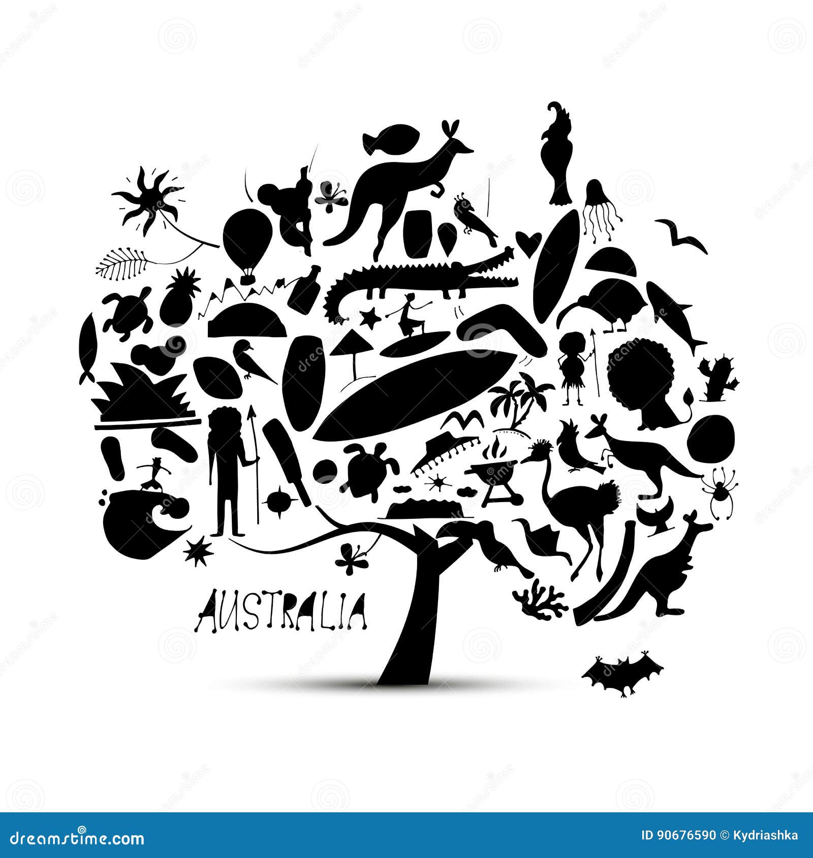 Australian Map Tree with Icons Set, Sketch Stock Vector - Illustration ...