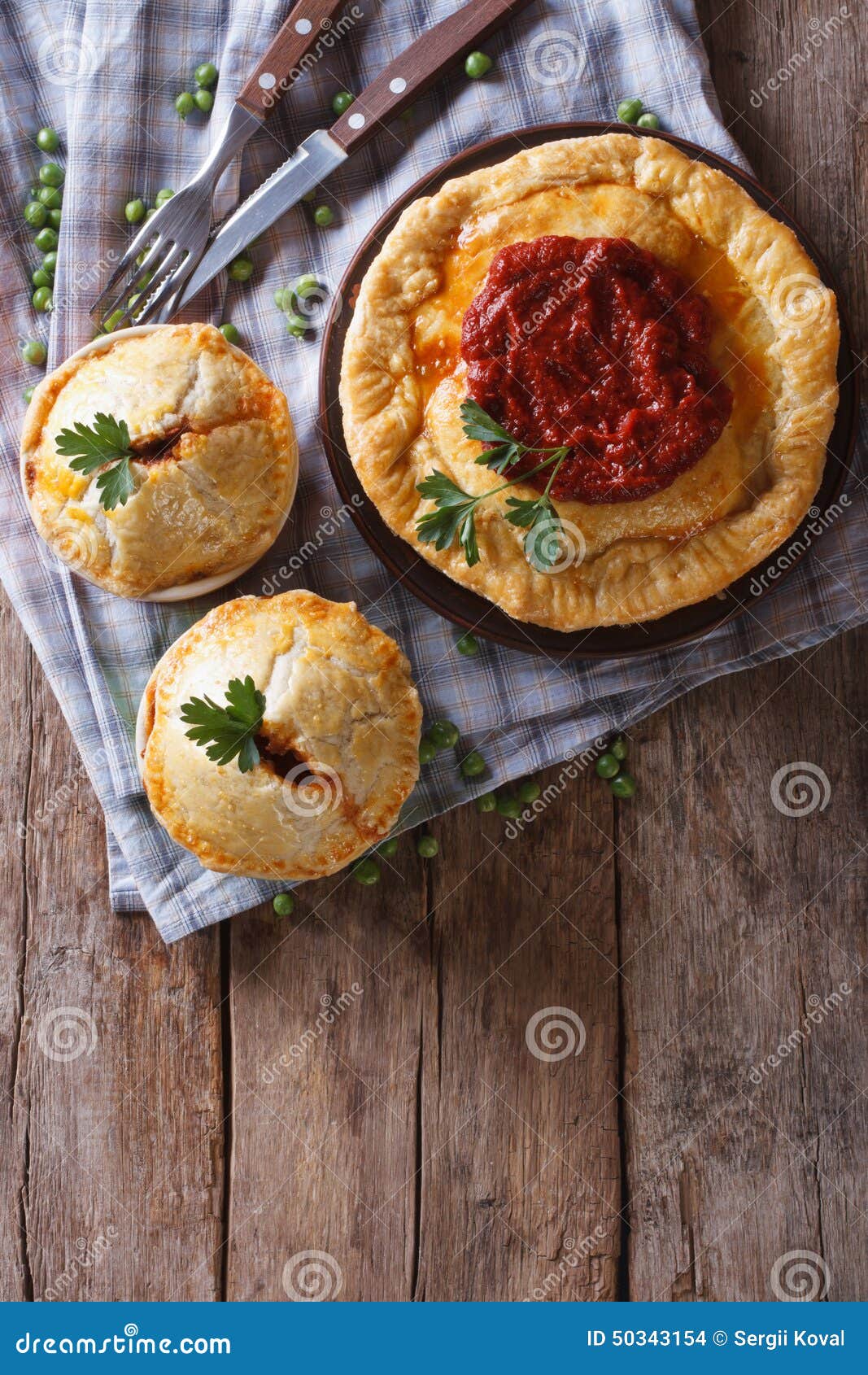 Australian Meat Pie on a Table. Vertical Top View Stock Photo - Image ...