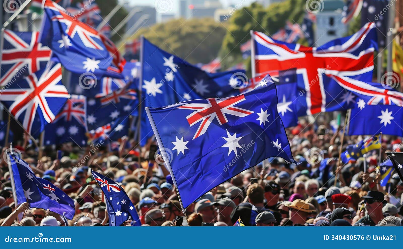 Australian National Day Celebration with Crowds and Flags Stock ...