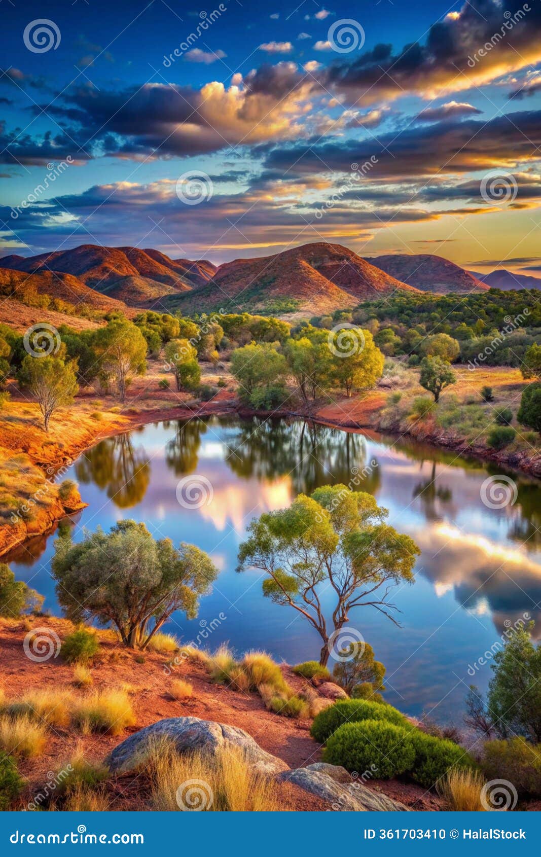 Australian Outback Burrinjuck Dam at Sunset Stock Illustration ...