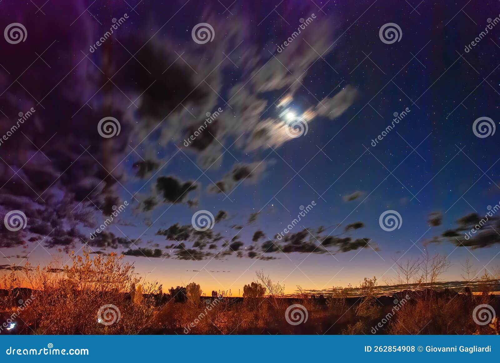 Australian Outback at Night with Moon and Stars Stock Photo - Image of ...