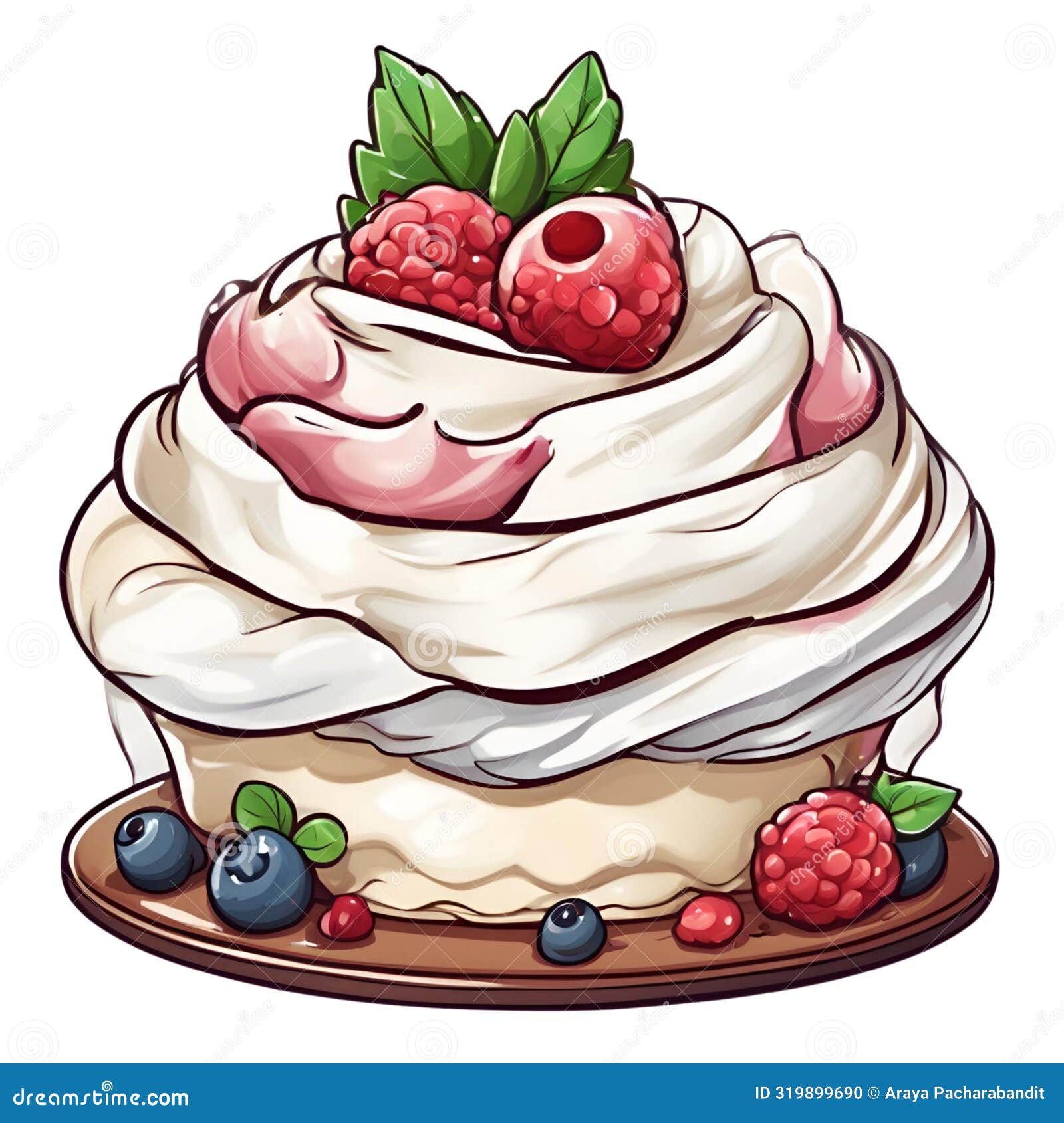 Vivid Illustration of Refreshing Pavlova with Meringue and Berries, AI ...