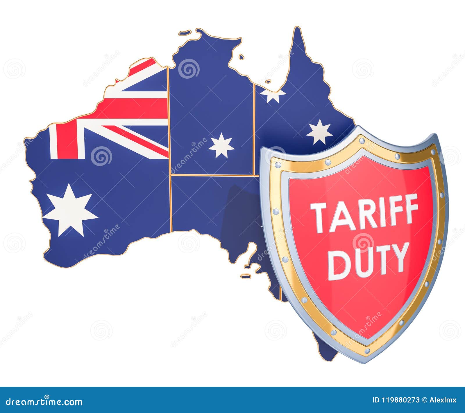 Australian Protective Tariffs Concept. Map of Australia with Shield, 3D ...