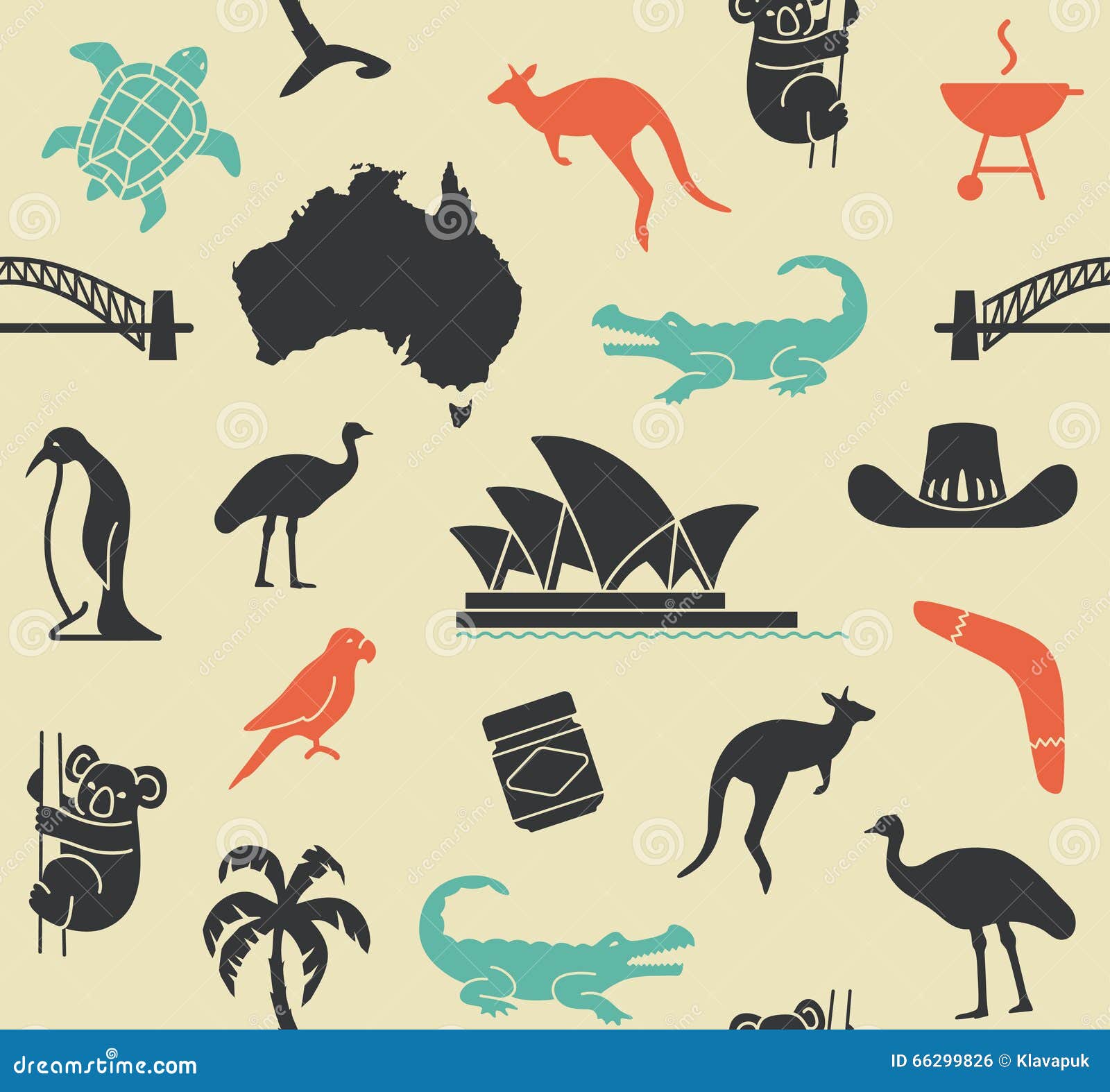 Australian Seamless Pattern Stock Vector - Illustration of icons ...
