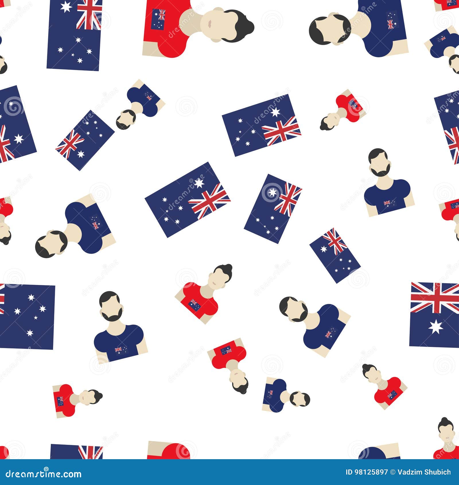 Australian Seamless Pattern with Flag and People. Flat Illustration EPS ...