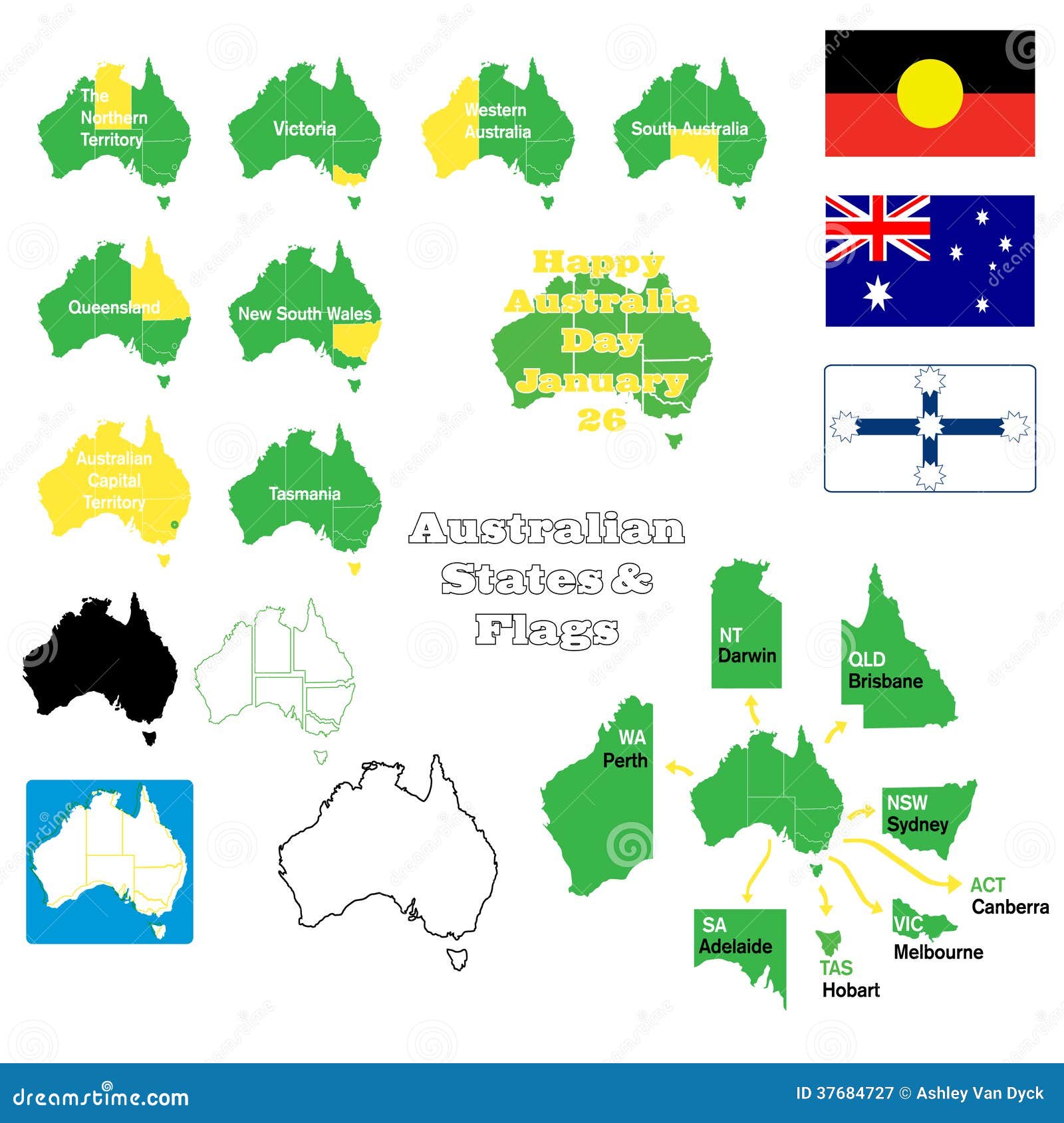 Australian States and Flags Stock Vector - Illustration of graphics ...