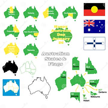 Australian States and Flags Stock Vector - Illustration of graphics ...