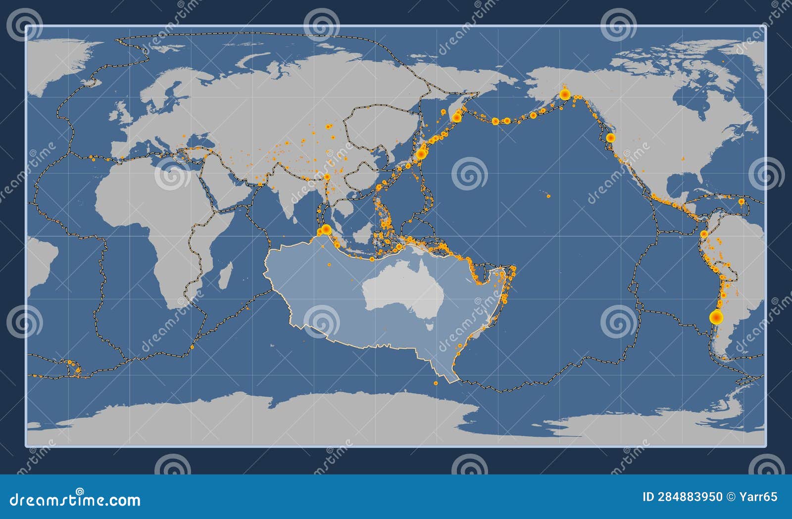Australian Tectonic Plate. Contour. Patterson Cylindrical. Earth Stock ...