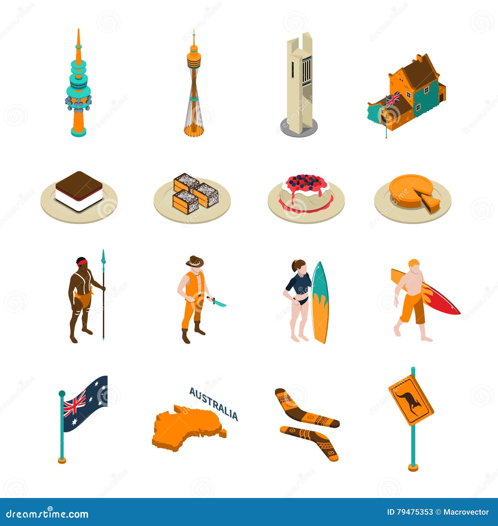 Australian Tourists Attraction Isometric Icons Set Stock Vector Illustration Of Guide Koala