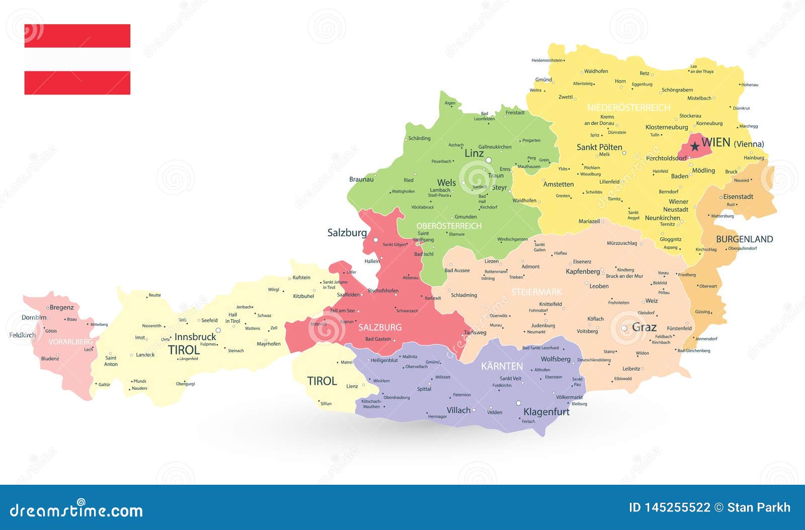 Austria Administrative Map stock vector. Illustration of background ...