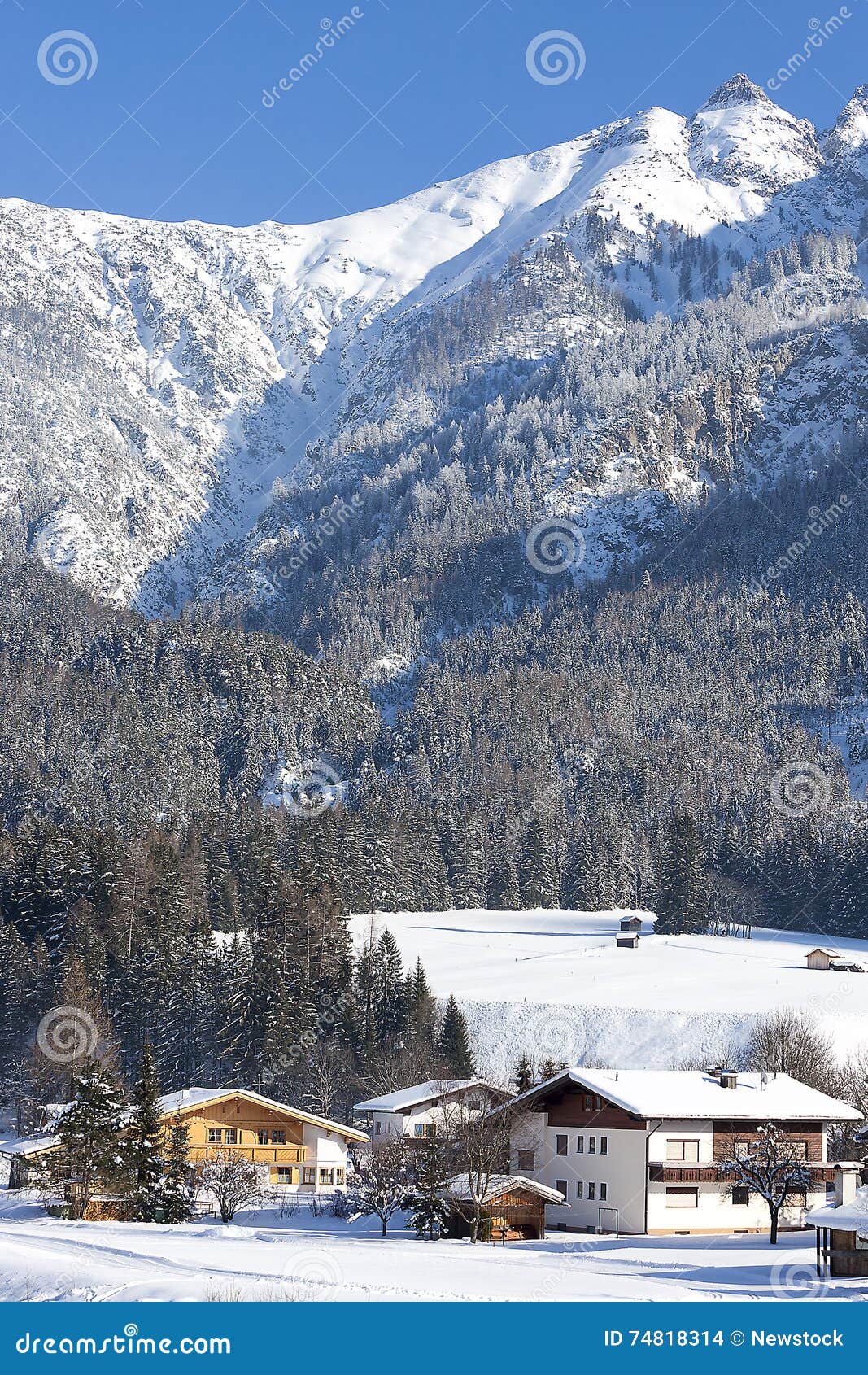 Austria, Alpine Village in the Snow Stock Photo - Image of alpine ...