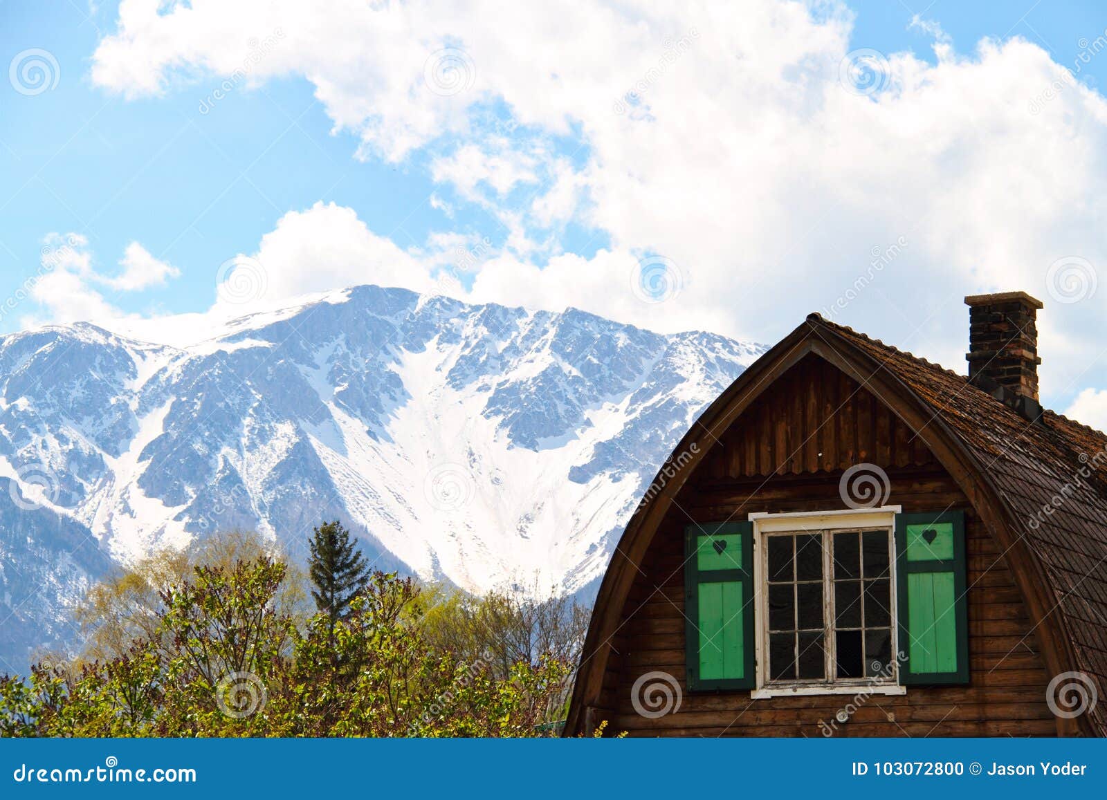 Austria Chalet with Alps stock photo. Image of pretty - 103072800