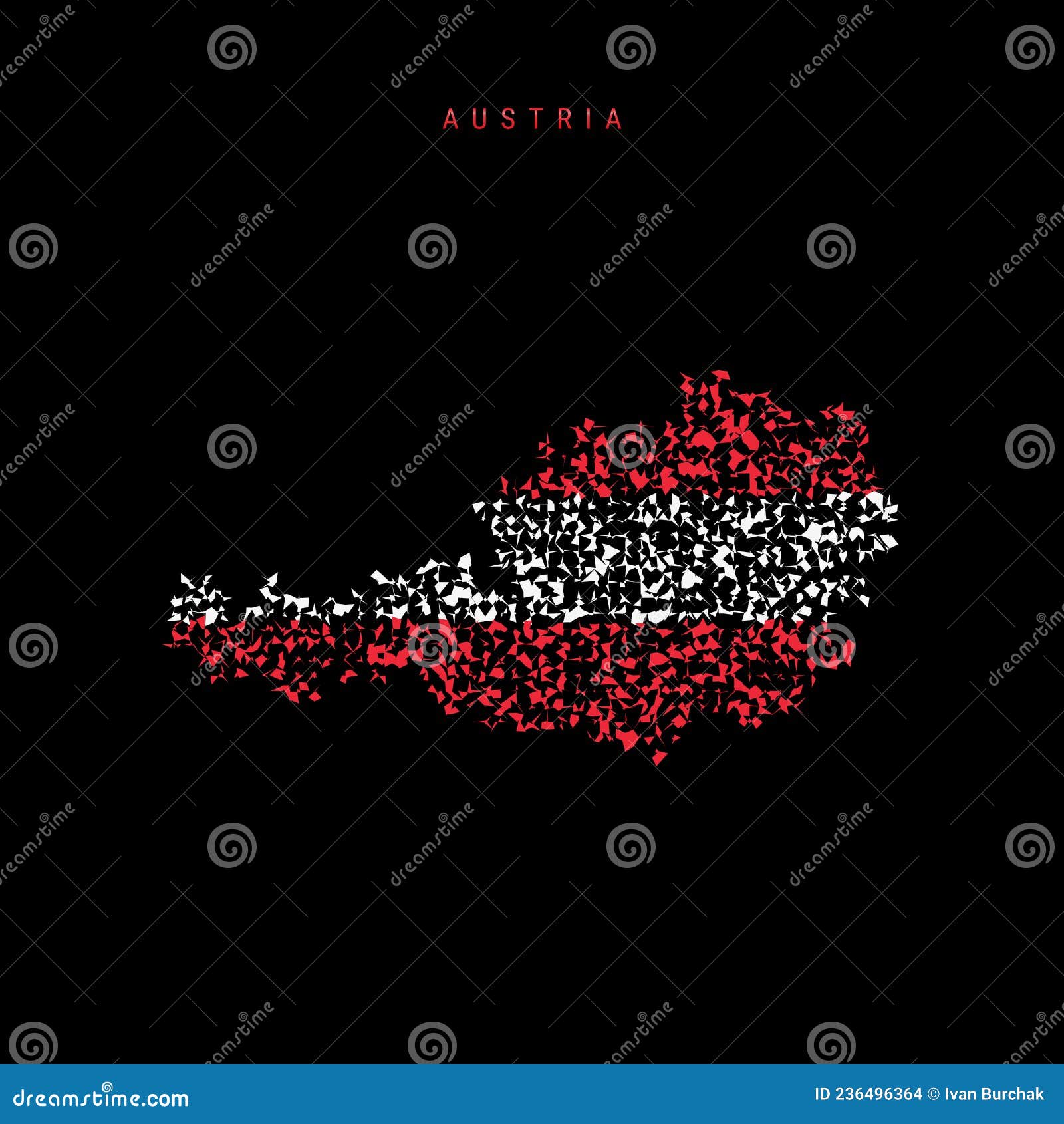 Austria Flag Map, Chaotic Particles Pattern in the Austrian Flag Colors ...
