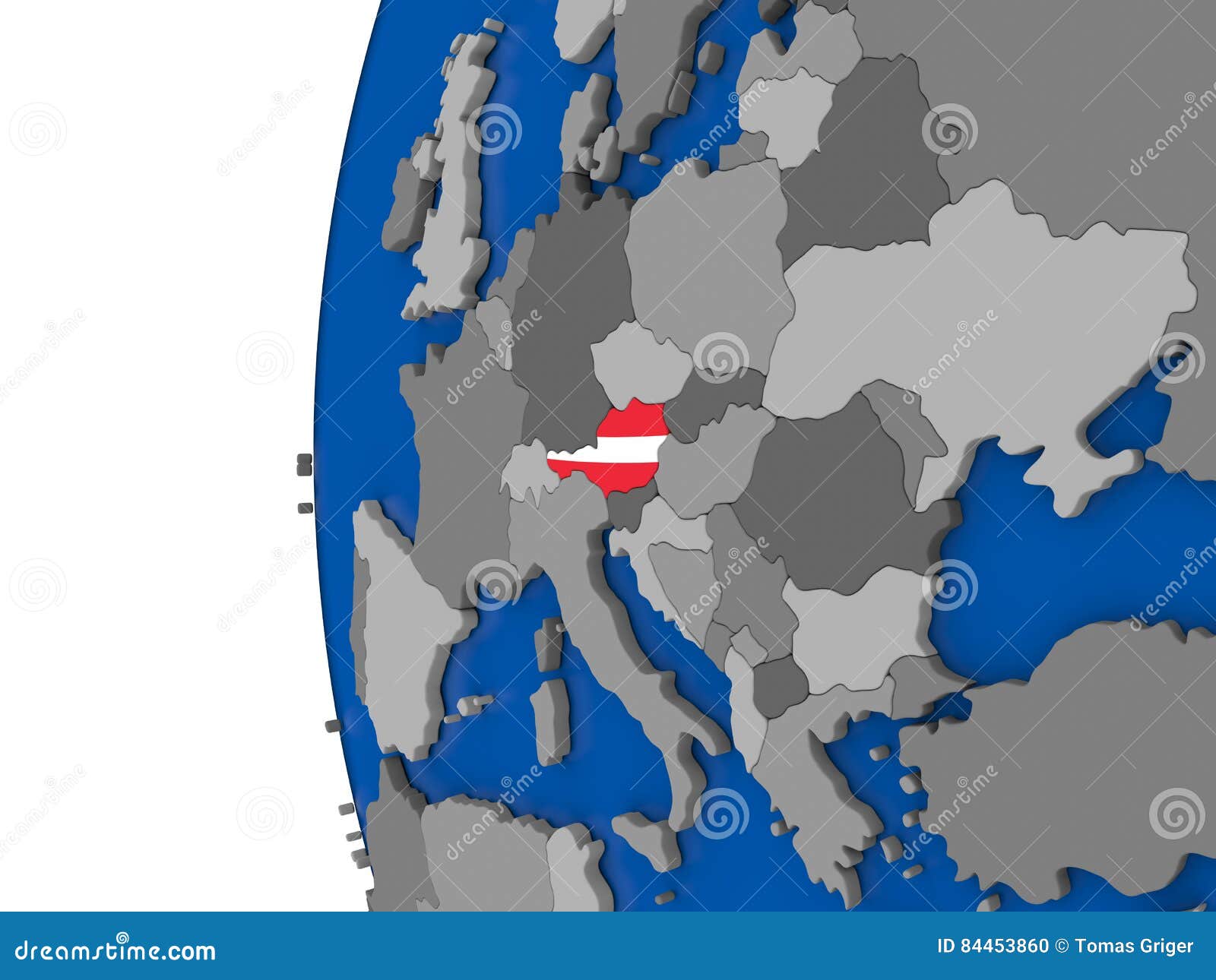 Austria on globe stock illustration. Illustration of render - 84453860