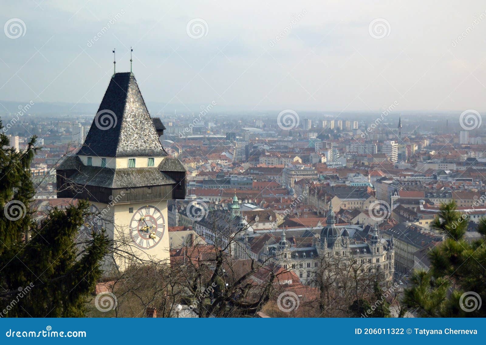 Graz Clock Tower And City Symbol On Top Of Schlossberg Hill At S Stock ...