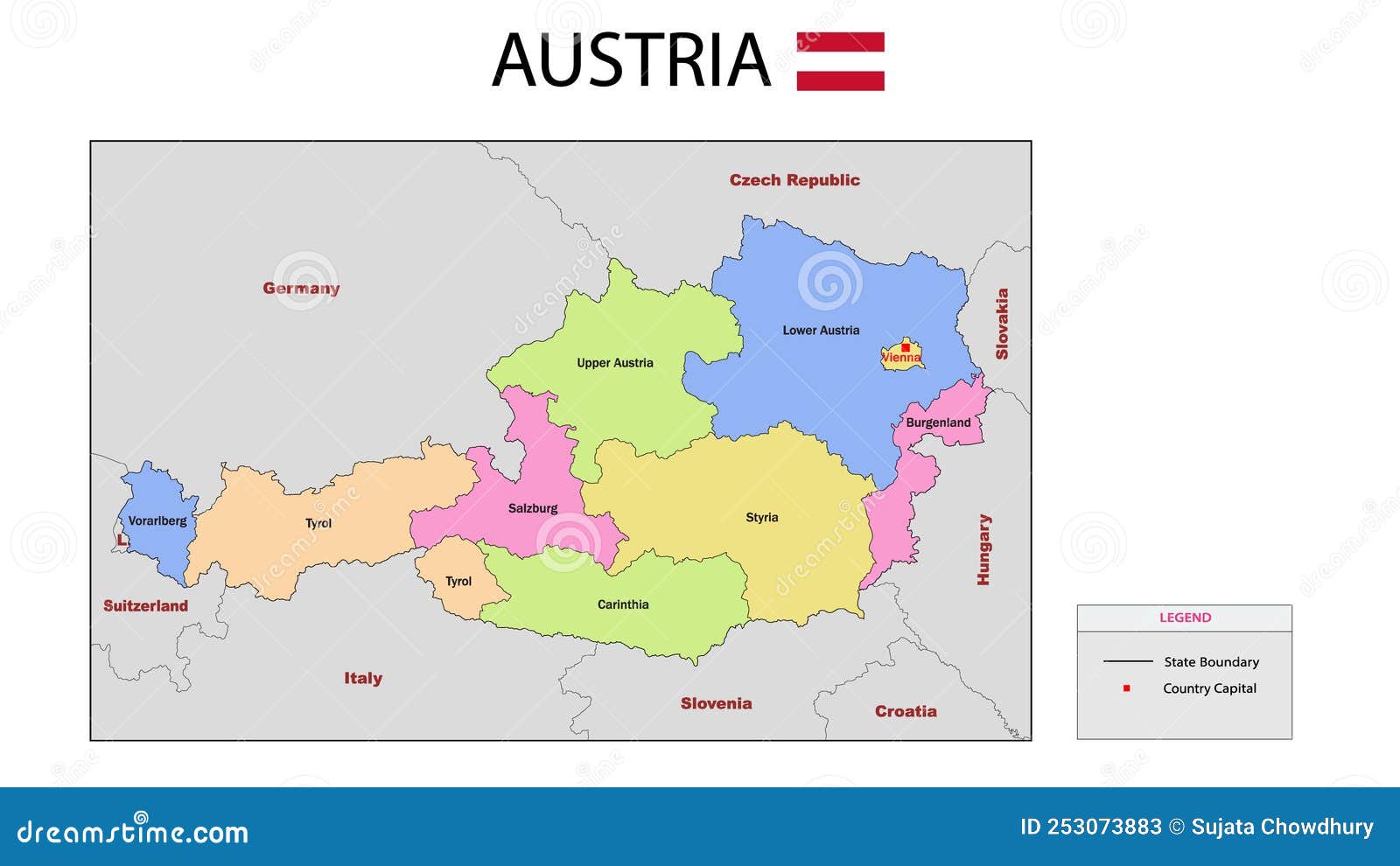 Austria Map And Neighboring Countries Sign. Eps Ten Stock Photography ...