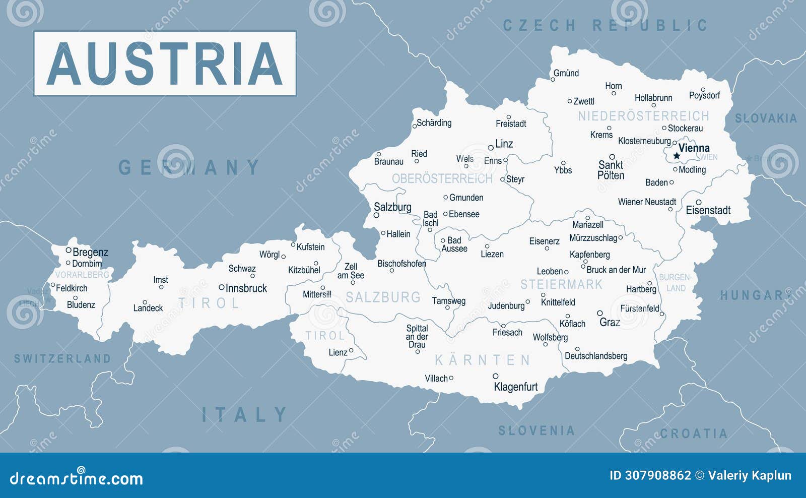 Austria Map. Detailed Vector Illustration of Austrian Map Stock Vector ...