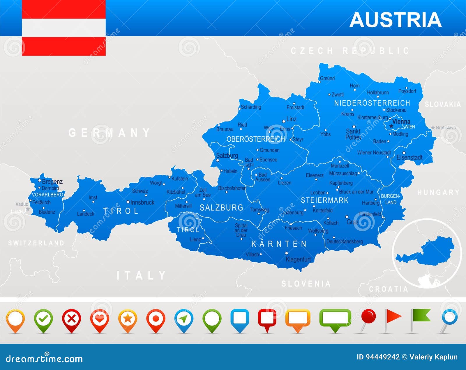 Austria - Map and Flag - Illustration Stock Illustration - Illustration ...