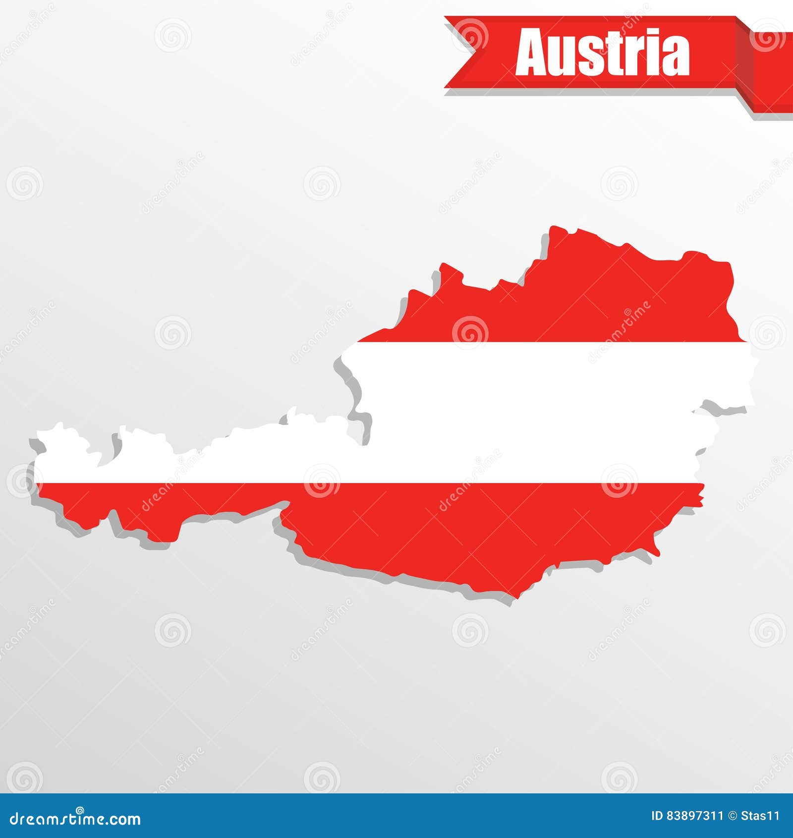 Austria Map with Flag Inside and Ribbon Stock Illustration ...