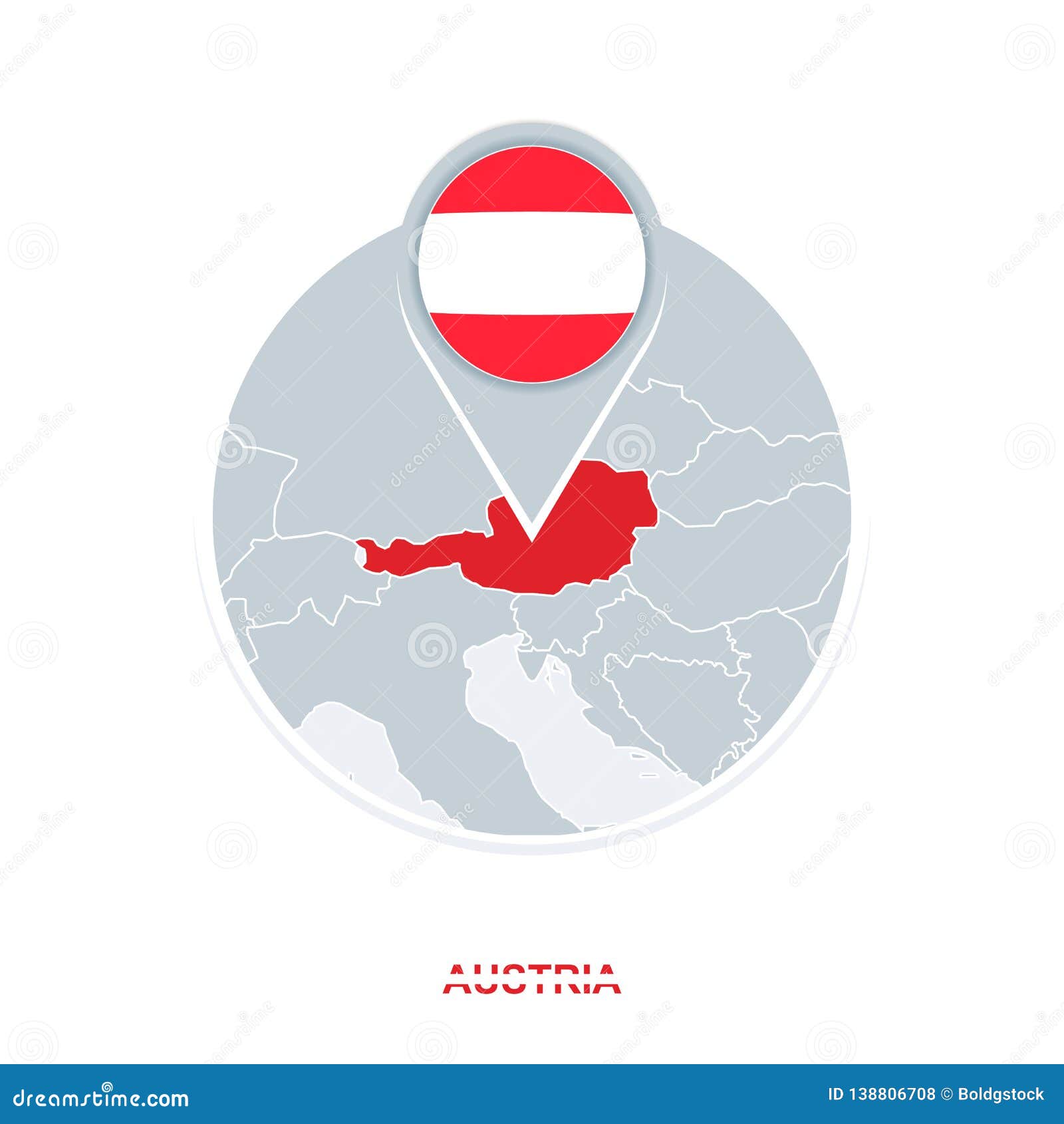 Austria Map and Flag, Vector Map Icon with Highlighted Austria Stock ...