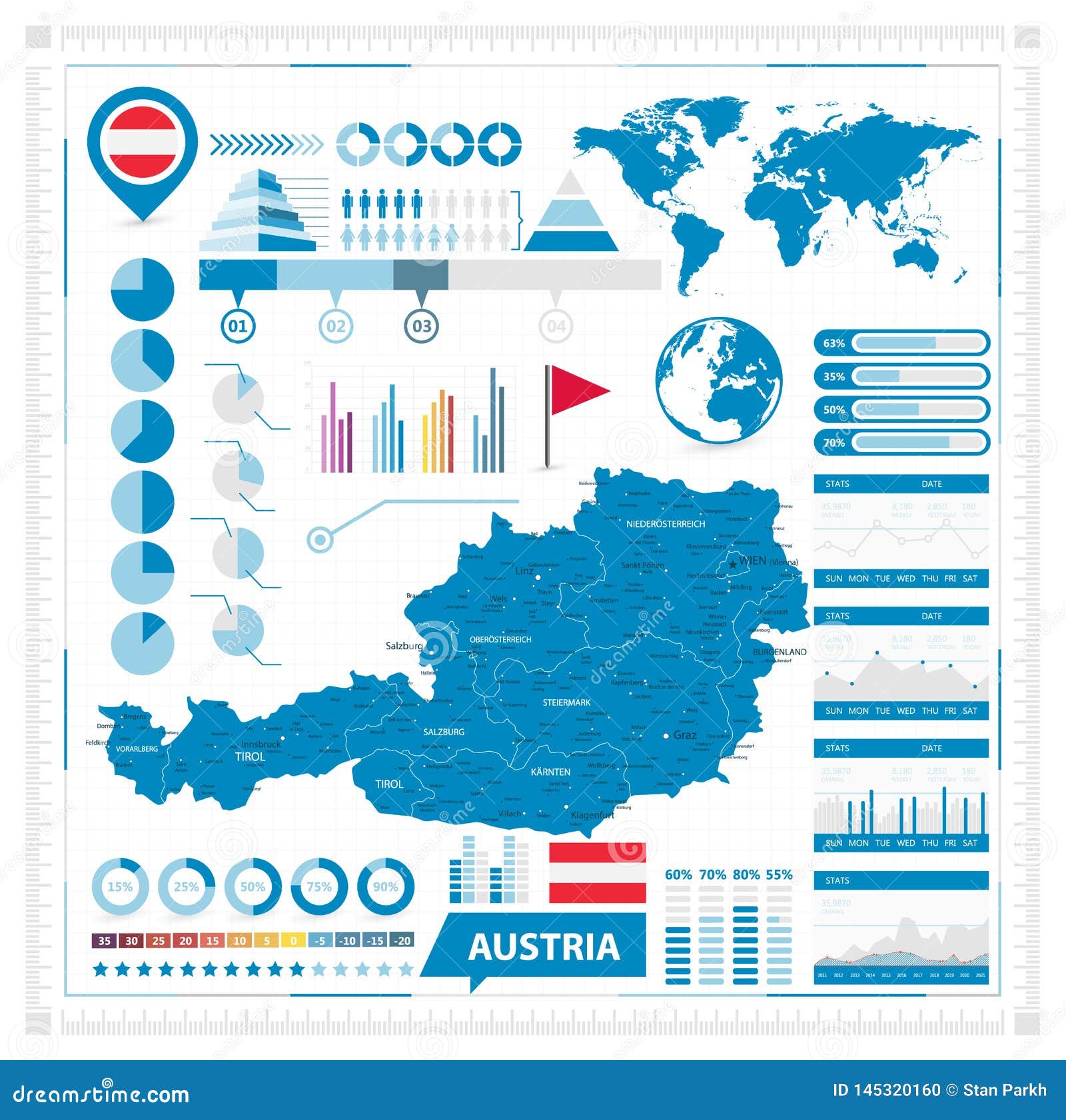 Infographic For Austria, Detailed Map Of Austria With Flag Vector ...