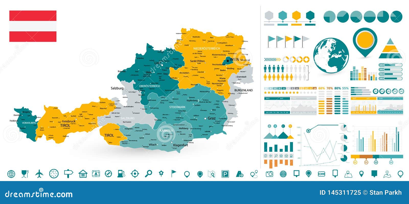 Austria Map and Infographics Design Elements Stock Vector ...