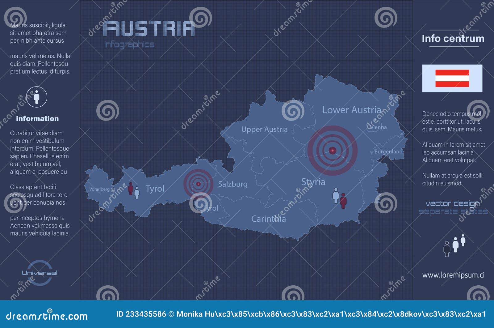 Austria Map, Separate Regions With Names, Infographics Blue Flat Design ...