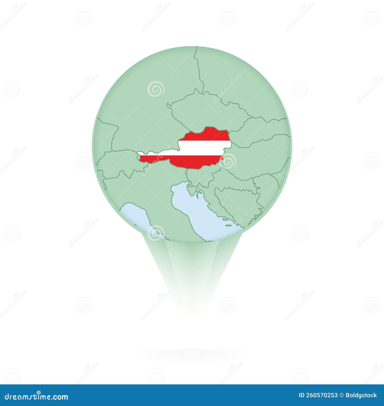 Austria Map, Stylish Location Icon with Austria Map and Flag Stock ...
