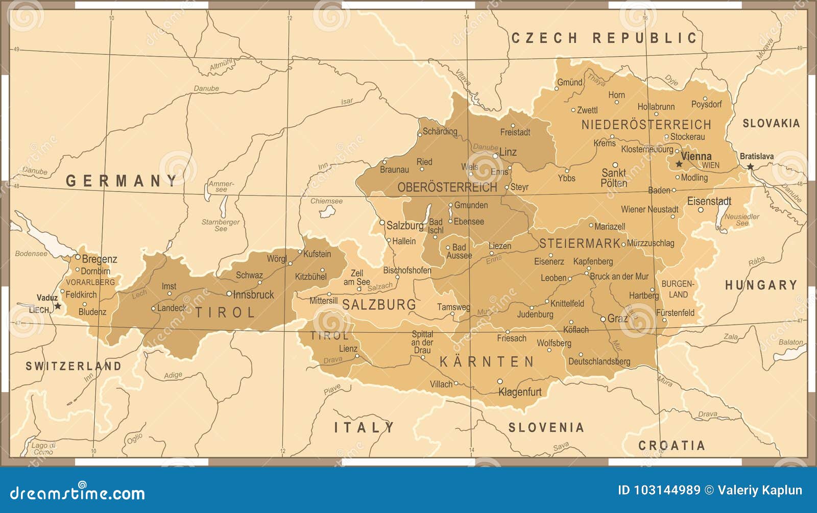Austria Map - Vintage Vector Illustration Stock Illustration ...