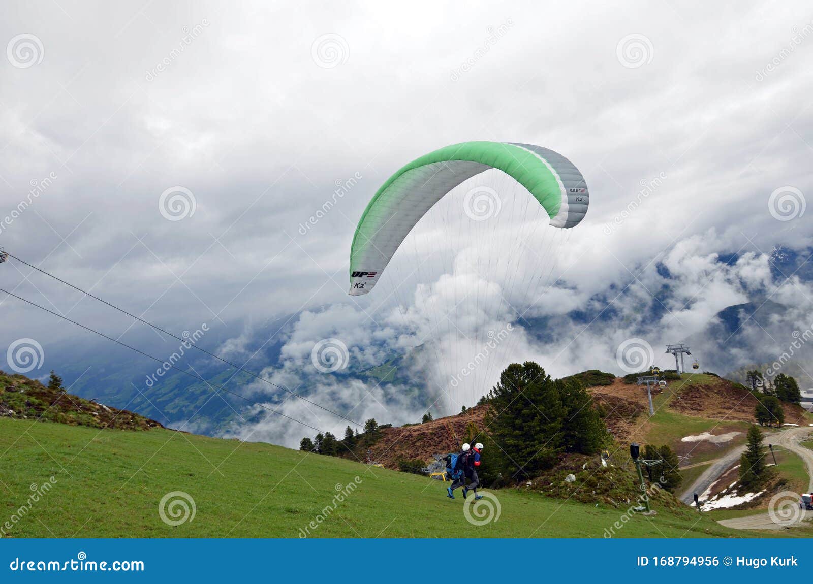 Austria Paragliding and Clouds and Mountain Landscape Scene Stock Photo ...