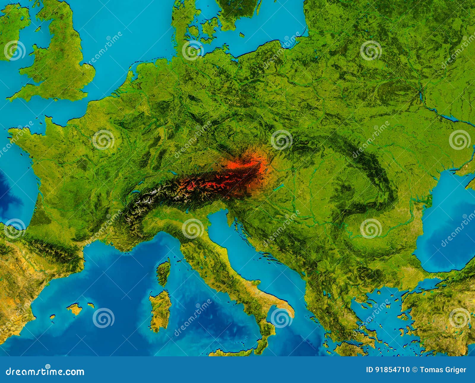 Austria on physical map stock illustration. Illustration of detailed ...