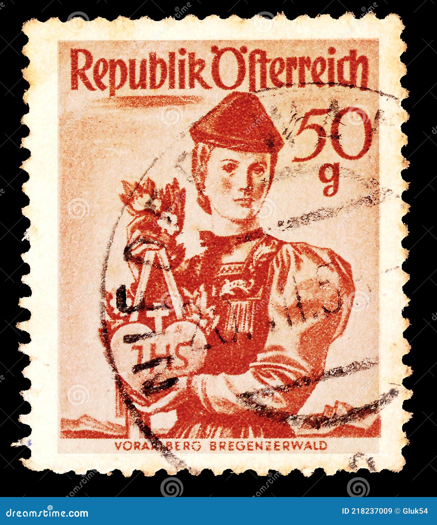 Austria Postage Stamp, Depicting Folk Costume, Year 1948 Editorial ...