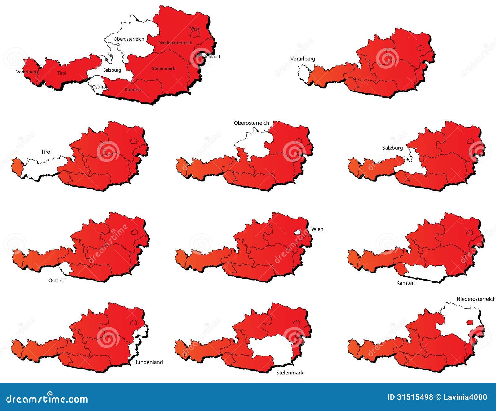 Austria provinces maps stock vector. Illustration of boundary - 31515498