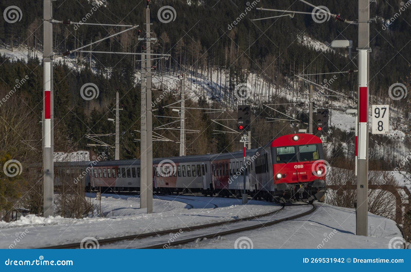 Austria Red Fast Passenger Trains in Ardning Station 02 10 2023 ...