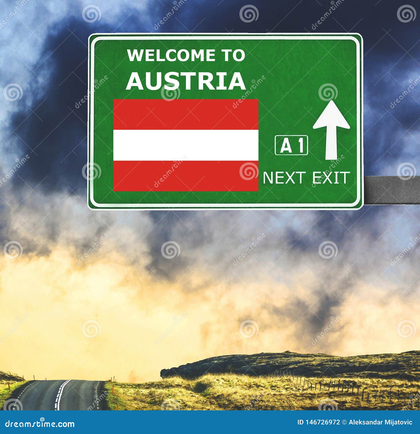 Austria Road Sign Against Clear Blue Sky Stock Photo - Image of metal ...