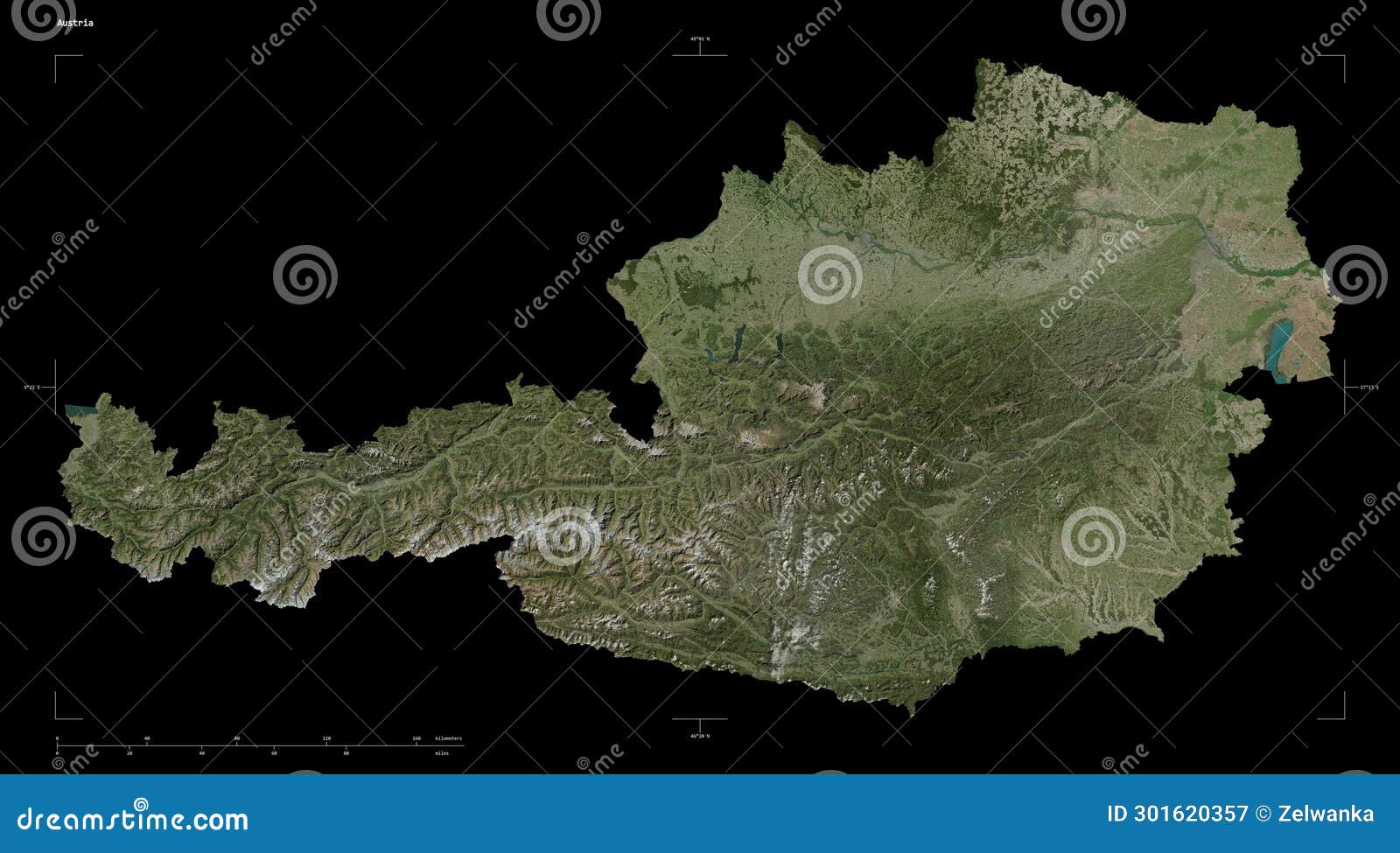 Austria Shape on Black. High-res Satellite Stock Illustration ...