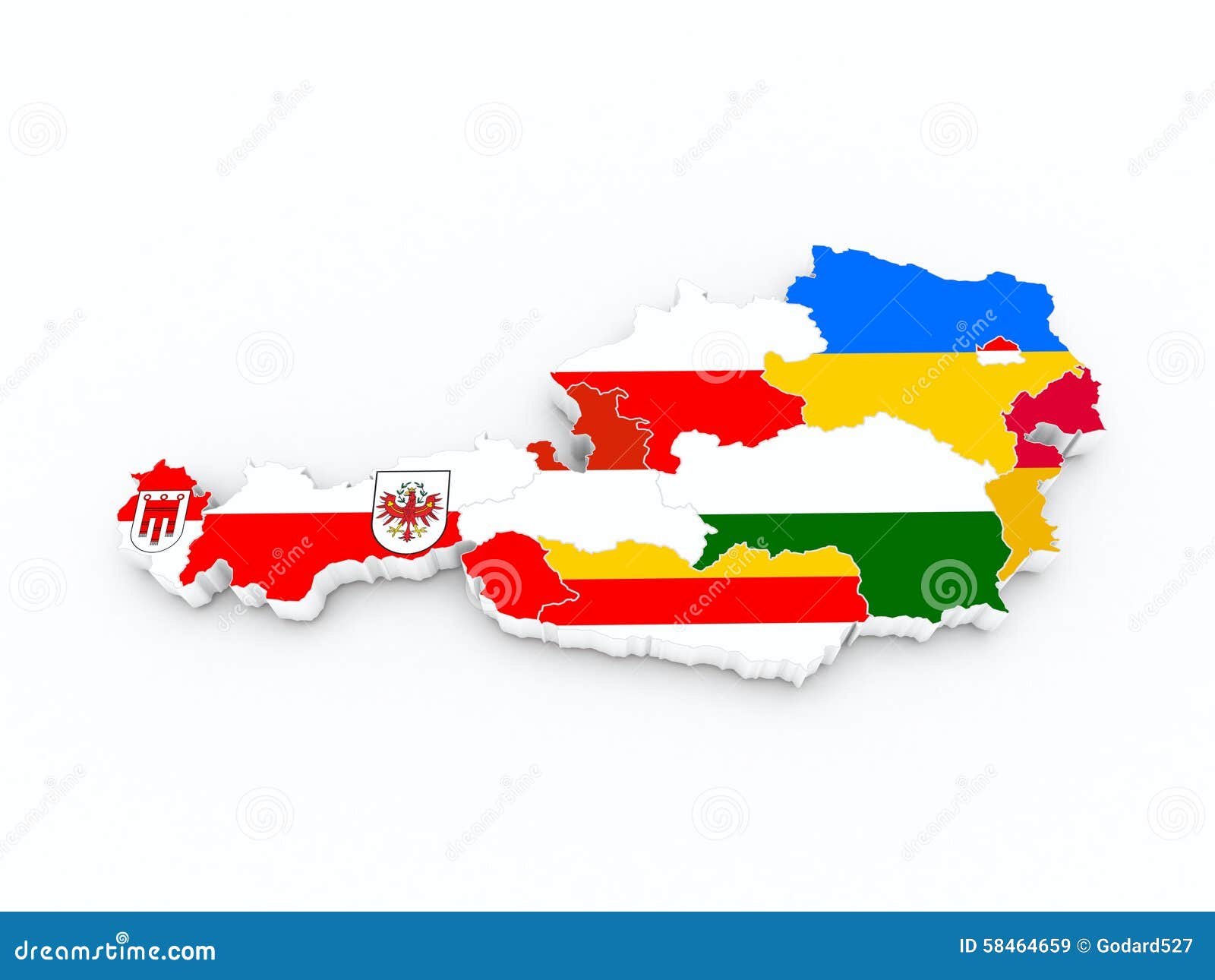 Austria State Flags on 3D Map Stock Illustration - Illustration of ...