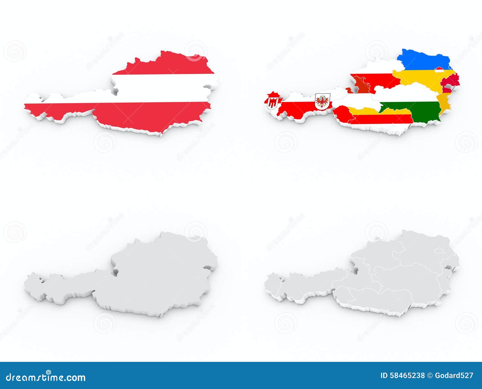 Austria State Flags on 3D Map Stock Illustration - Illustration of ...