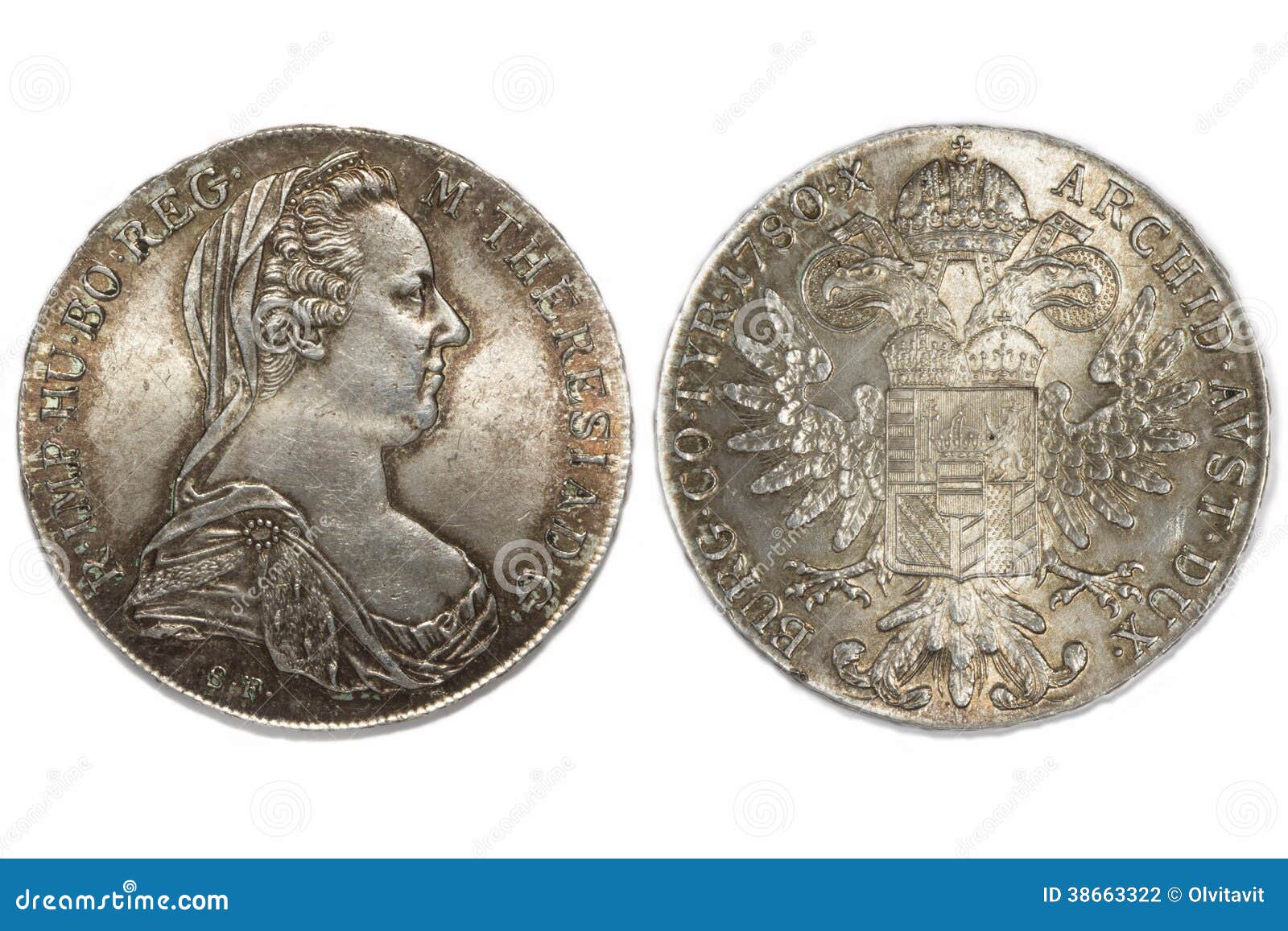 Austria thaler 1780 stock photo. Image of isolatedbackground - 38663322