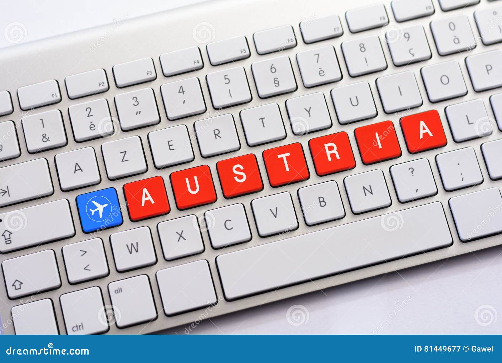 AUSTRIA Writing on White Keyboard with a Aircraft Sketch Stock Image ...