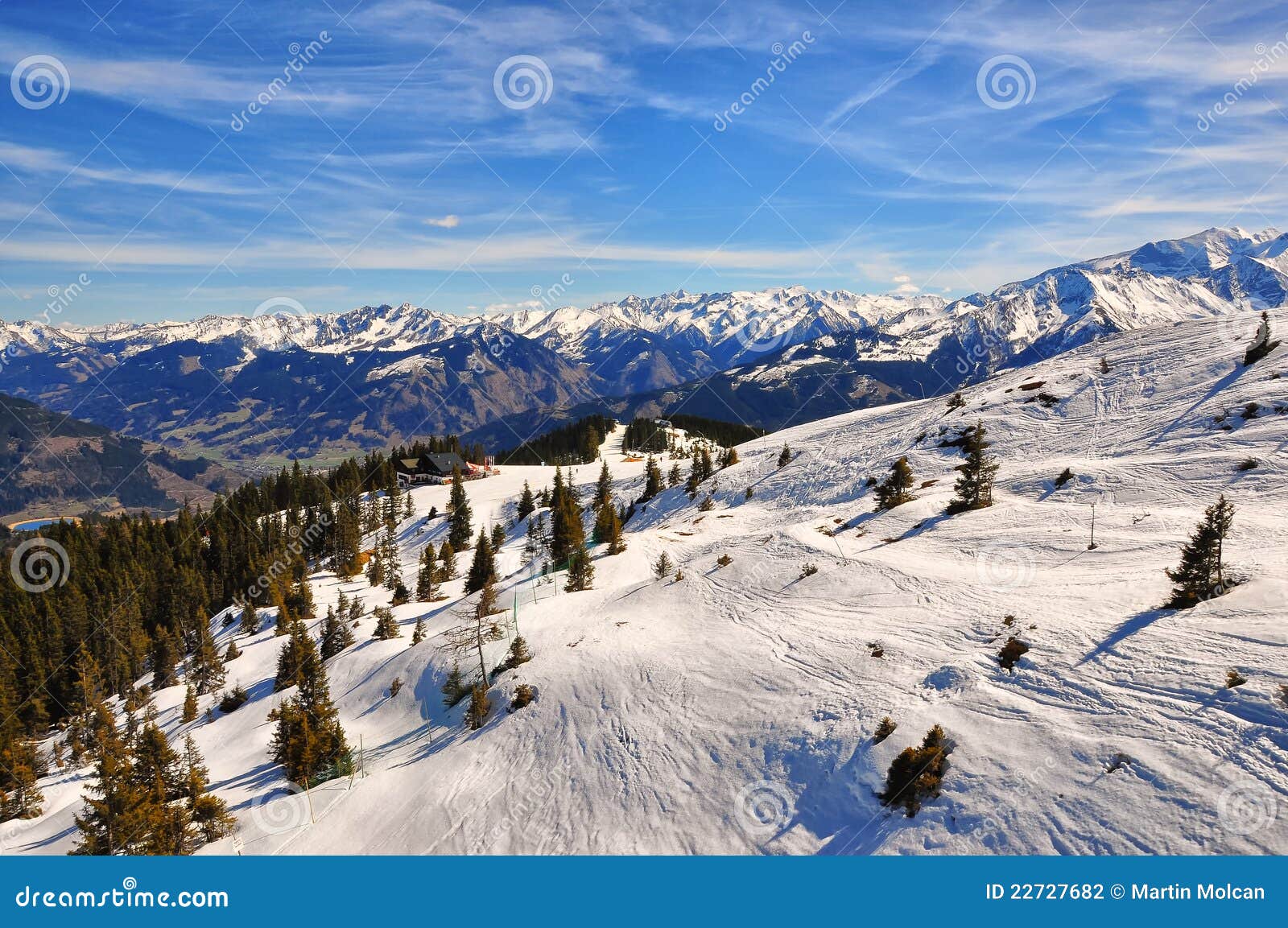 Austrian Alps Ski Slope with Trees Stock Photo - Image of wood, tourist ...