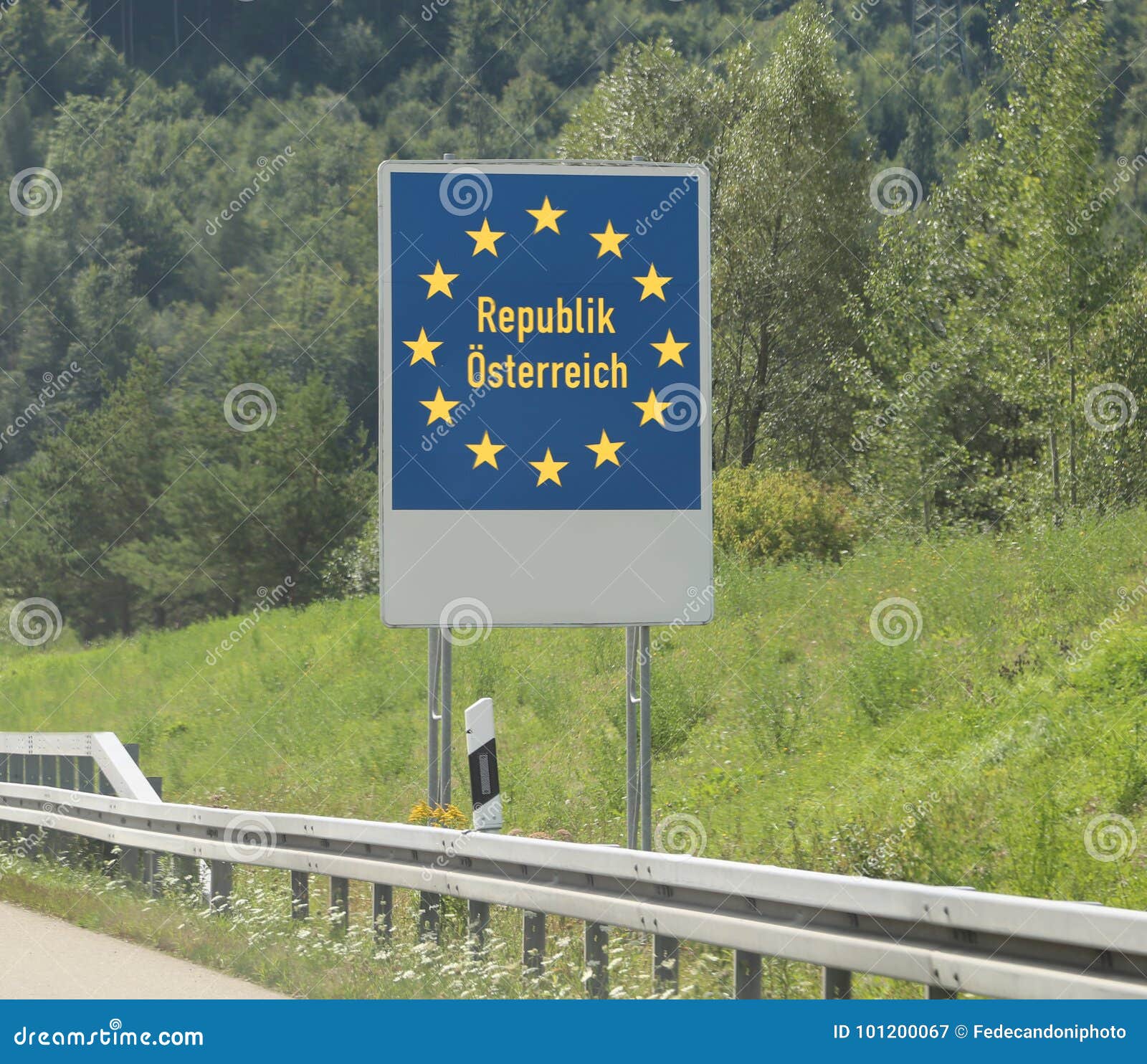 Austrian Border and the Road Sign of the Frontier Stock Image - Image ...