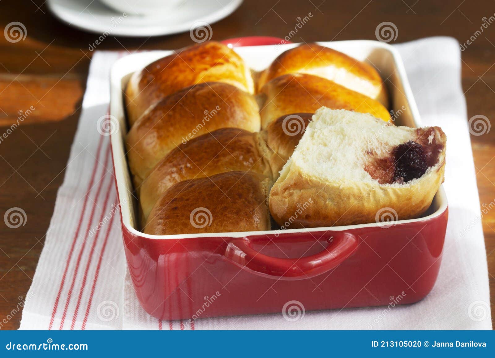 Austrian Buns with Cherry Filling in a Baking Dish. Rustic Style. Stock ...