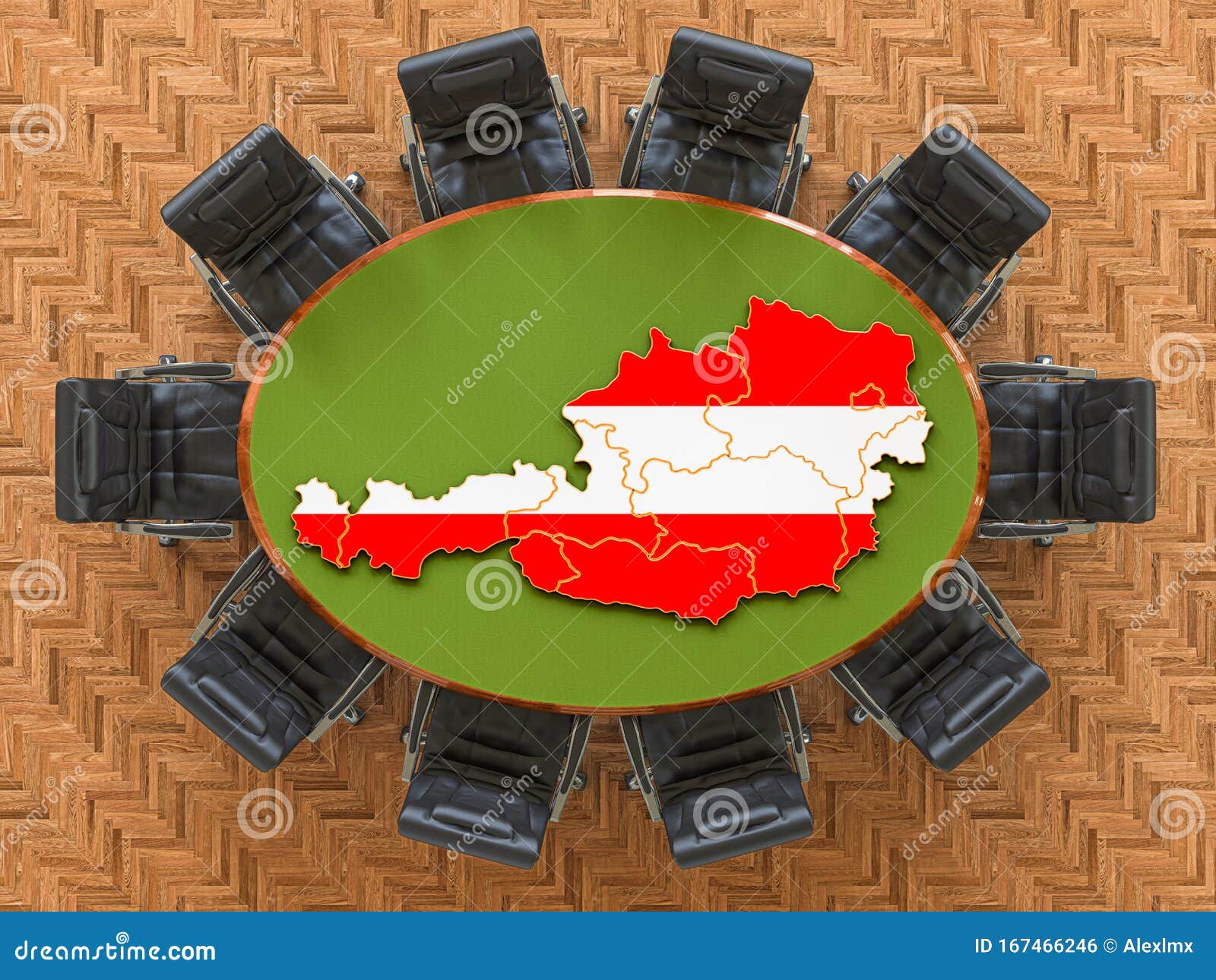 Austrian Goverment Meeting. Map of Austria on the Round Table, 3D ...