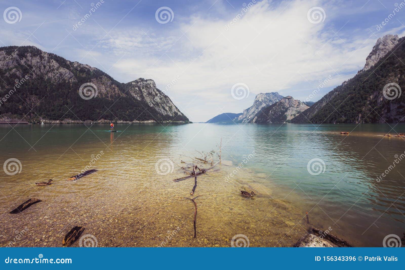 Austrian Lake Altaussee from Sandy Beach. Stock Photo - Image of ...