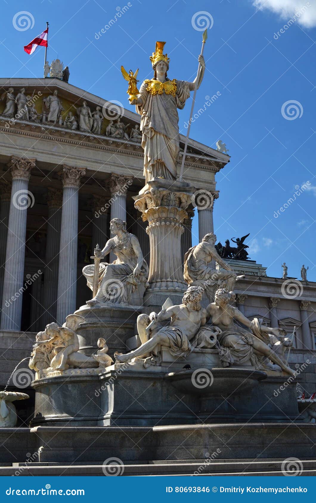 The Austrian Parliament Building and Athena Statue in Vienna Stock ...